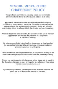 Chaperone Poster – Memorial Medical Centre
